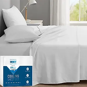 Degrees of Comfort Coolmax Cooling Sheets Set for Full Size Bed, Moisture Wicking for Night Sweats Best Comfort, Cool Sheets for Hot Sleepers During Warm Weather with Deep Pocket, White-4PC