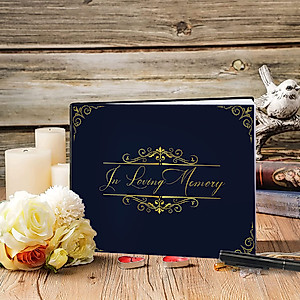 Funeral Guest Book, Memory Book Set, Funeral Sign in Guest Book, 285 Guest Entries with Name and Address, 9" 7" Golden Foil Guest Memorial Book, Loving Memorial Guest Sign in Book.