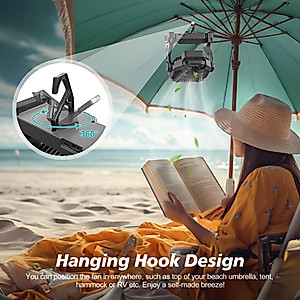 CONBOLA Portable Rechargeable Camping Fan for Tent, 10400mAh Battery Operated Outdoor Fan with Hanging Hook, LED Lantern, 270° Rotation, 10-Inch Small Quiet Personal Usb Cooling Fan for Travel