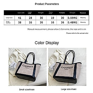 Women's Vertical Open, Durable Water-Resistant Tote Bag, Large capacity fashion woven tote bag(Large khaki)