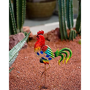 GDF 20" Chicken Decor - Outdoor Rooster Decor Solar Lights -Metal Rooster Garden Decorations for Yard Pathway Lawn Patio Courtyard , Gifts for Her/Him.