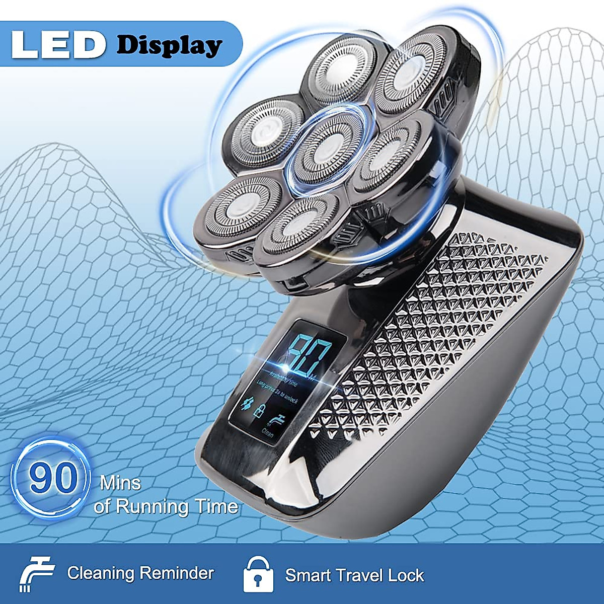 Yogioaf Head Shaver for Men, 5-in-1 Electric Razor for Men, Wet & Dry, Anti-Pinch, Upgrade Cordless with 7D Floating Shaving Heads, Waterproof and Rechargeable Rotary Bald Head Shaver