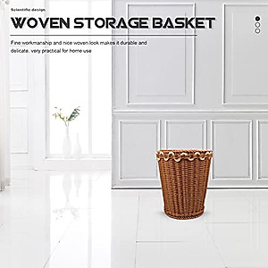 Zerodeko Laundry Basket Retro Rubbish Bin Wicker Waste Basket Rattan Basket Trash Can Woven Garbage Container Bin Flower Pots Laundry Storage Basket for Home Office Laundry Basket Clothes
