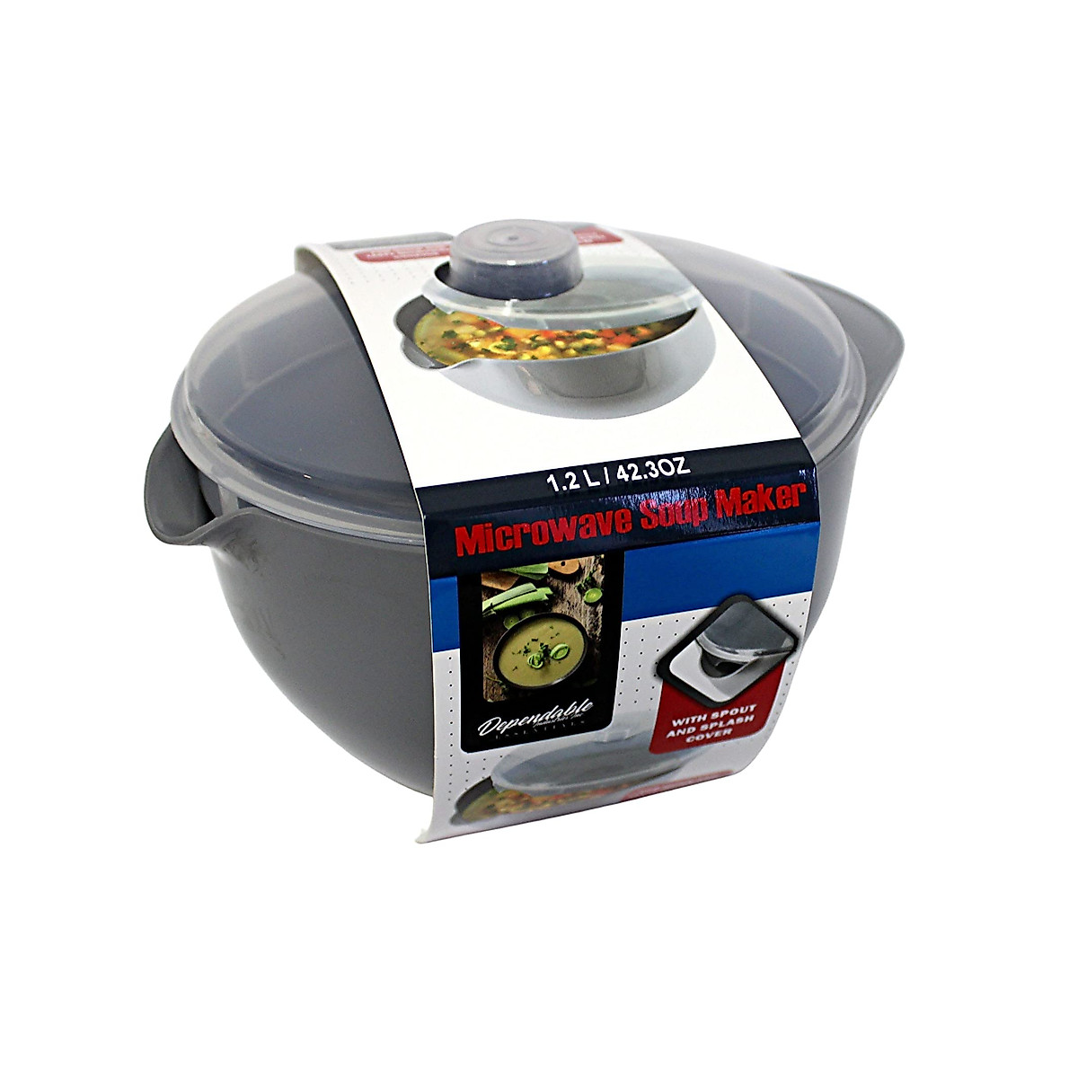 Dependable Industries inc. Essentials Microwave Soup and Stew Maker Microwave Bowl with Spout and Splash Cover Cook Meals In Minutes Rice Pasta Cereal Oats and More 1.2L