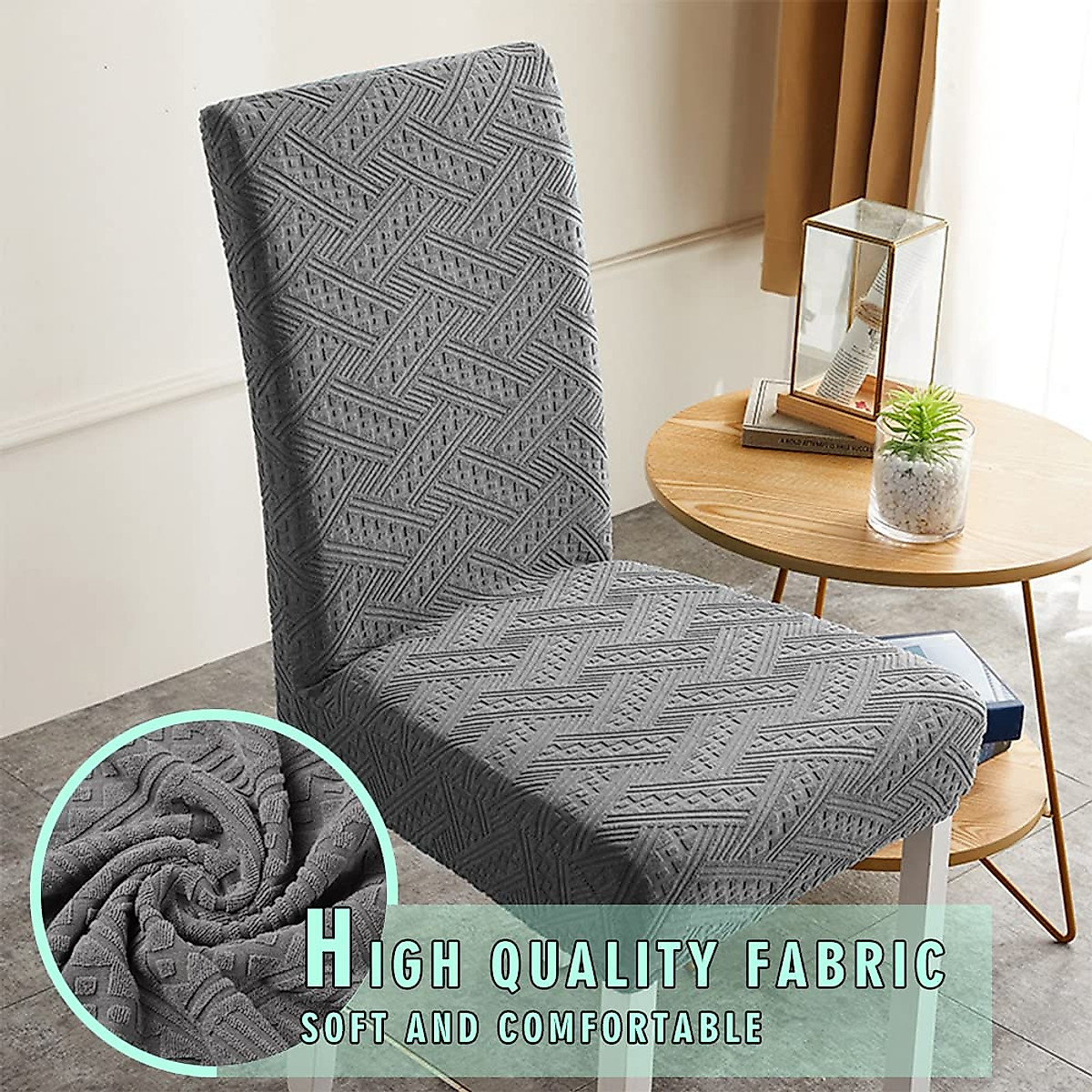 Dining Room Chair Covers Set of 4, Stretch Parsons Chair Slipcover Removable Washable Kitchen Chair Protector for Dining Room Hotel (Dark Gray)