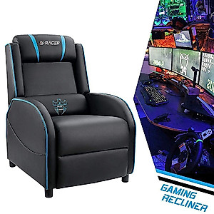 Homall Massage Gaming Recliner Chair, Racing Style Gaming Sofa, PU Leather Home Theater Seating, Modern Living Room Recliners Ergonomic Comfortable Gamer Lounge(Blue)