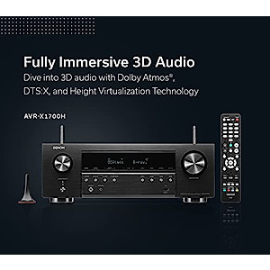 Denon AVR-X1700H 7.2ch 8K Home Theater Receiver with 3D Audio, Voice Control, and HEOS Built-in (Factory Certified Refurbished)