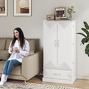 Bigbiglife 47" Kitchen Pantry Cabinet, Kitchen Storage Cabinet with Doors and Adjustable Shelves, Freestanding Buffet Cupboards with Drawer for Kitchen, Living Room and Dining Room, White