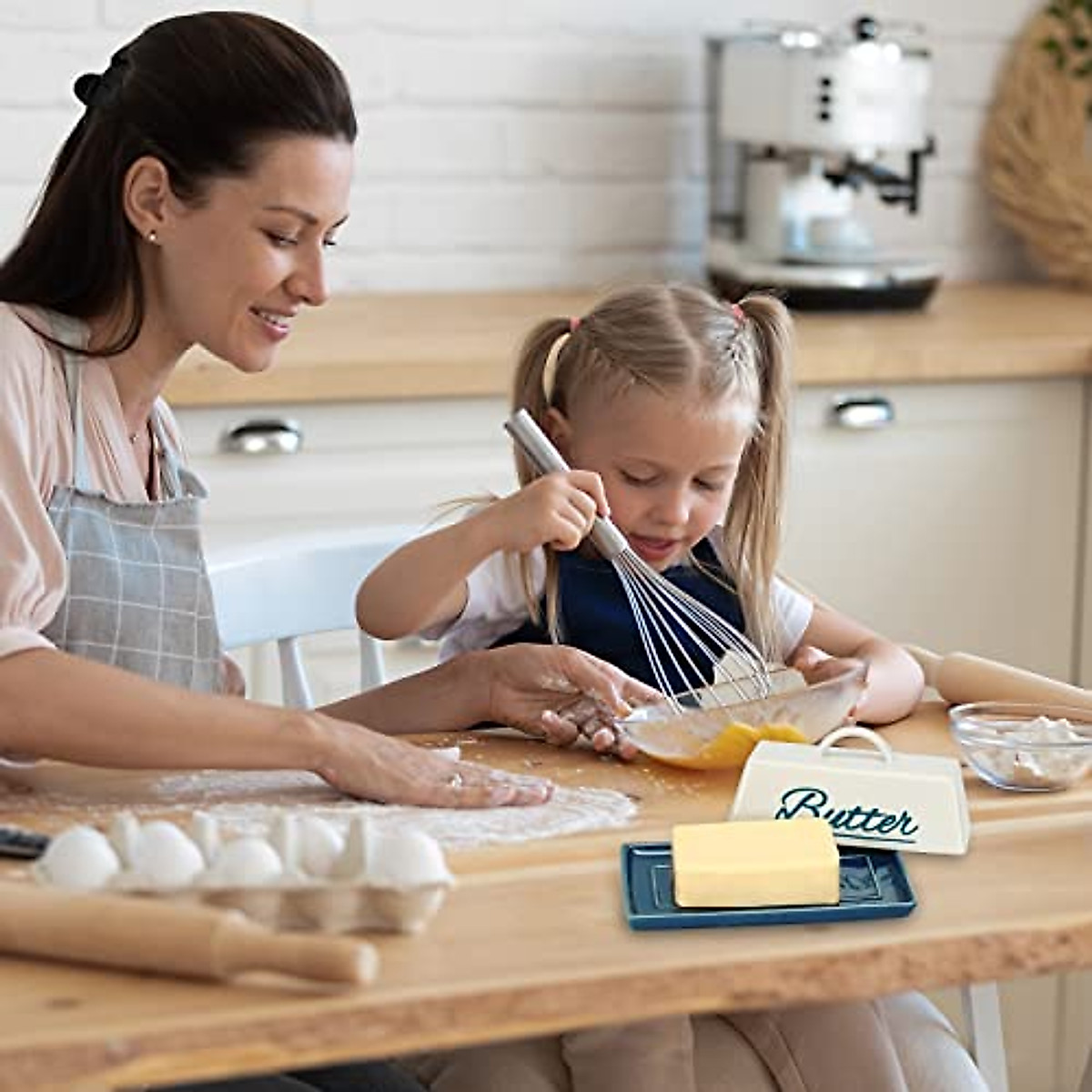 Butter Dish Ceramic Butter Tray Holder Butter Keeper Butter dish with Lid for Countertop Refrigerator Perfect for East West Coast Butter