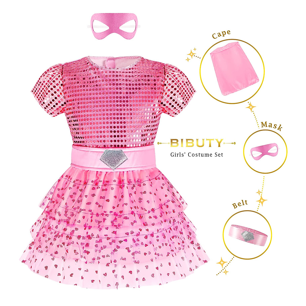 BIBUTY Kids Princess Dress Up Clothes for Little Girls, Pretend Play & Dress Up Princess Costume Set with ith 4 Set of Supergirl Costume with Capes and Masks, Toys Gifts for 3-6 Toddler Little Girls