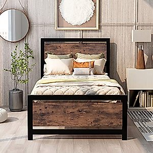 Lifeand Twin Size Platform Bed,Metal and Wood Bed Frame with Headboard and Footboard,No Box Spring Needed, Easy to Assemble(Black)