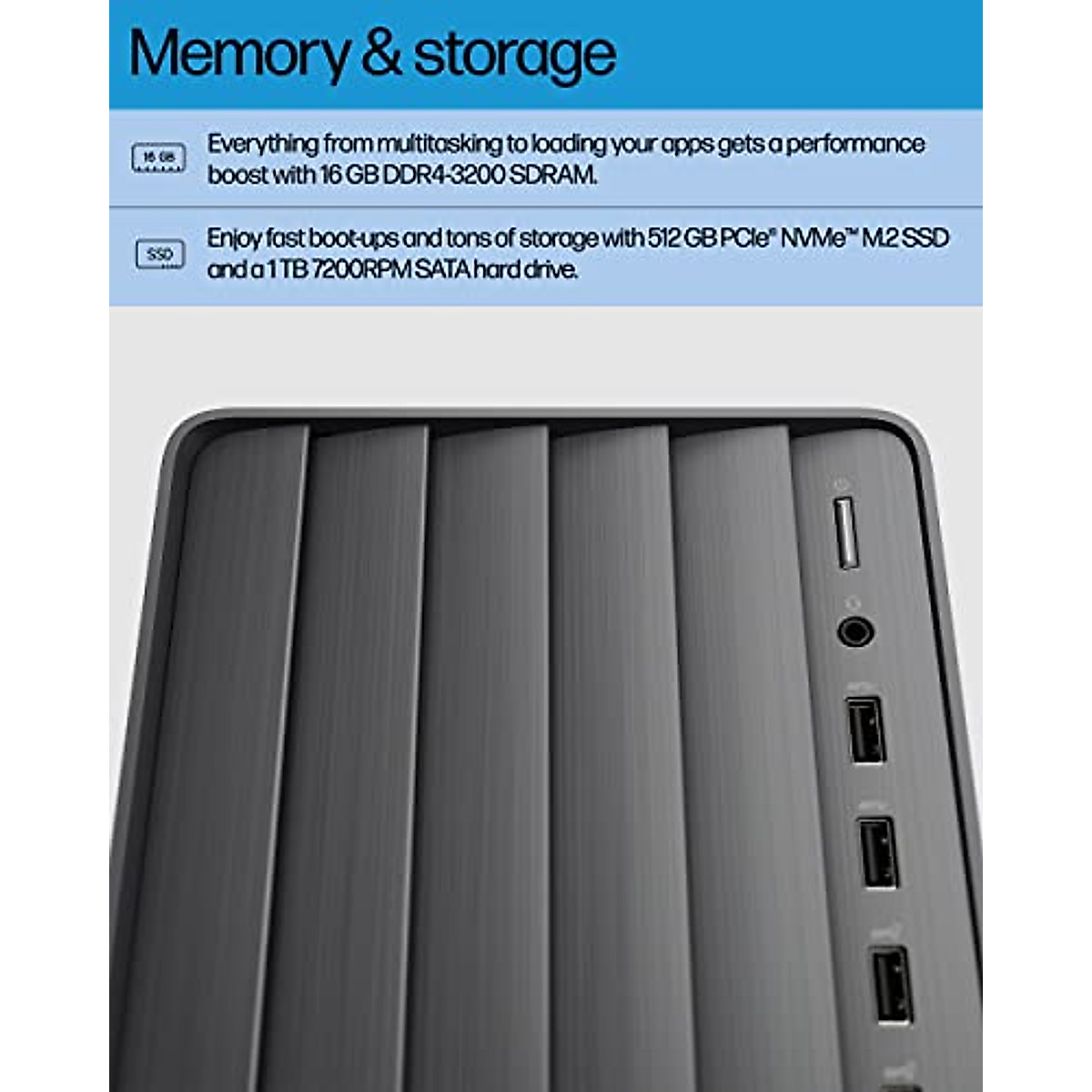 HP ENVY Desktop Computer, Intel Core i7-10700, 16 GB RAM, 1 TB Hard Drive & 512 GB SSD Storage, Windows 10 Pro (TE01-1254, 2020 Model)
