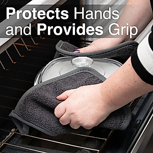 Ritz Terry 100% Cotton Potholders - Heat Resistant, Ergonomic Grip, Machine Washable - Graphite, 2-Pack