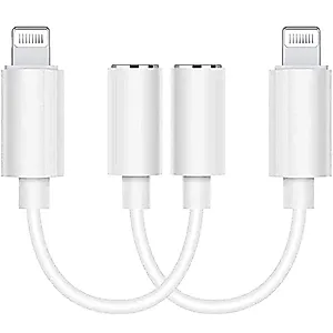 [Apple MFi Certified] Lightning to 3.5mm AUX Headphone Jack Adapter, 2 Pack iPhone 3.5 mm Headphone Audio Stereo Connector Compatible for iPhone 12/11/XS/XR/X 8 7/iPad, Support Call + Volume Control