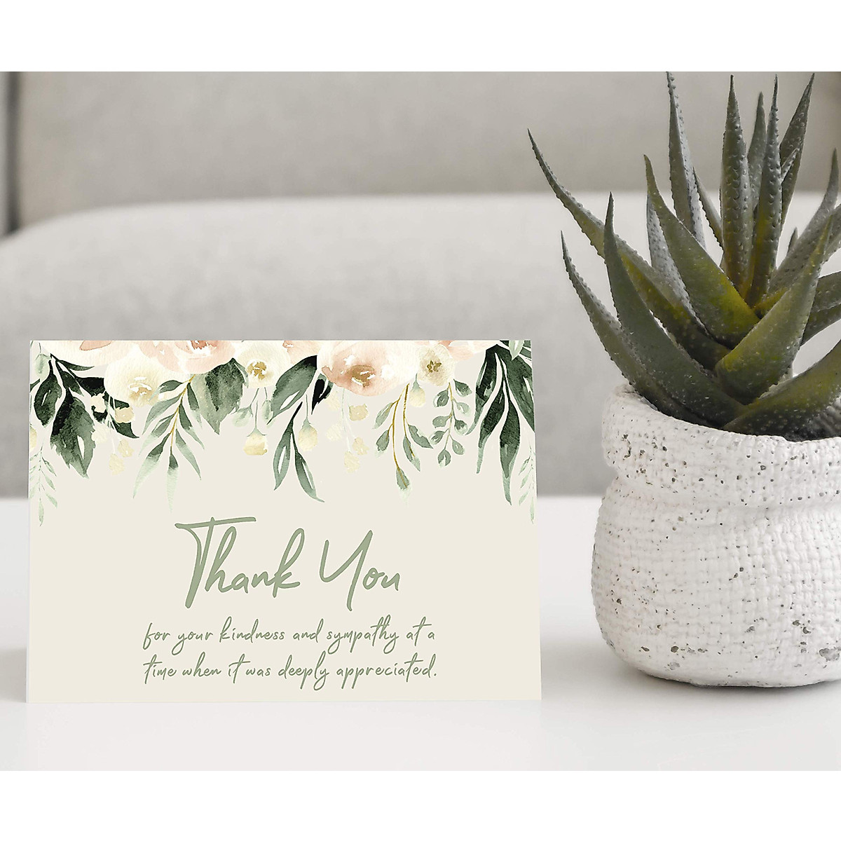 MPC Brands In Memory Of Blank Funeral Thank You Cards - Sympathy Bereavement Thank You Cards With Envelopes - Message Inside (25, Sage Floral)