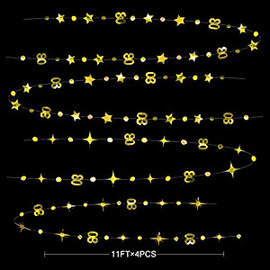 Gold 80th Birthday Decorations Number 80 Circle Dot Twinkle Star Garland Metallic Hanging Streamer Bunting Banner Backdrop 80 Year Old Birthday Eighty Party Supplies