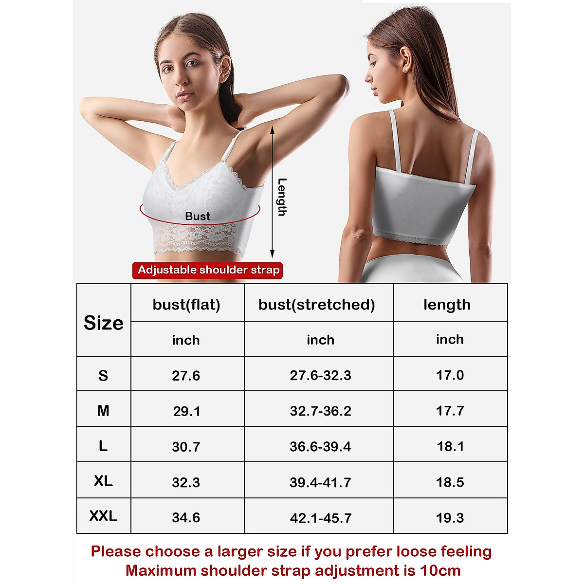 Geyoga 6 Pack Women's Lace Cami Top, Wireless Bralette Floral Non Padded Bandeau Bras with Straps(Black, Dark Chocolate, Chocolate, White, Olive Green, Dark Gray, Medium)