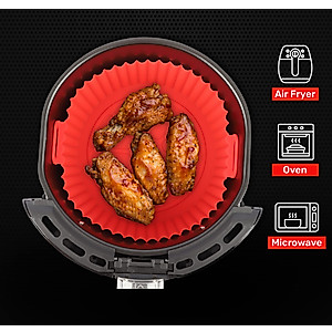 8inch Silicone Reusable Air Fryer Liner Non-stick Airfryer Pot Air Fryer Accessories Dishwasher Safe Baking Parchment (pink)