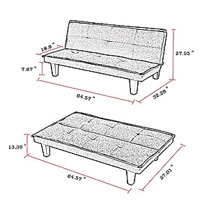 petolovty Modern Fabric Convertible Folding Futon Sofa Bed, Folding Recliner Lounge Futon Couch for Living Room, Loveseats Sofa Bed for Compact Living Room, 64.57x32.28x27.95inch(WxDxH)