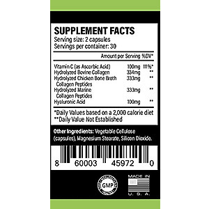 Flambeau Labs Collagen Capsules, 1000mg Collagen (Type I, II, III), 100mg Vitamin C, 100mg Hyaluronic Acid | Anti-Aging, Joint Support, Hair Skin Nail Health