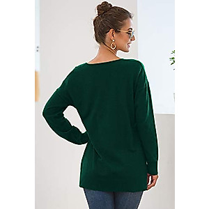 Jouica Womens Fall Casual Long Sleeve Pullover Sweater(Dark Green,X-Large)