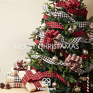 Vitalizart Buffalo Plaid Ribbon Set 2.5" x 30Yd Wired Gingham Ribbon for Christmas Tree Home Decoration Wreath Handmade Crafts Gift Wrapping Bow Making (Black White Red Green)