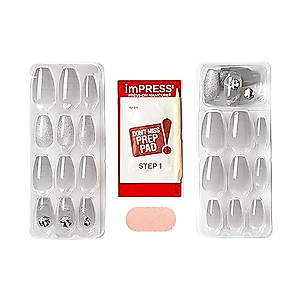 KISS imPRESS No Glue Mani Press On Nails, Premium, 'Legacy', Gray, Medium Size, Coffin Shape, Includes 30 Nails, Prep Pad, Instructions Sheet, 1 Manicure Stick, 1 Mini File