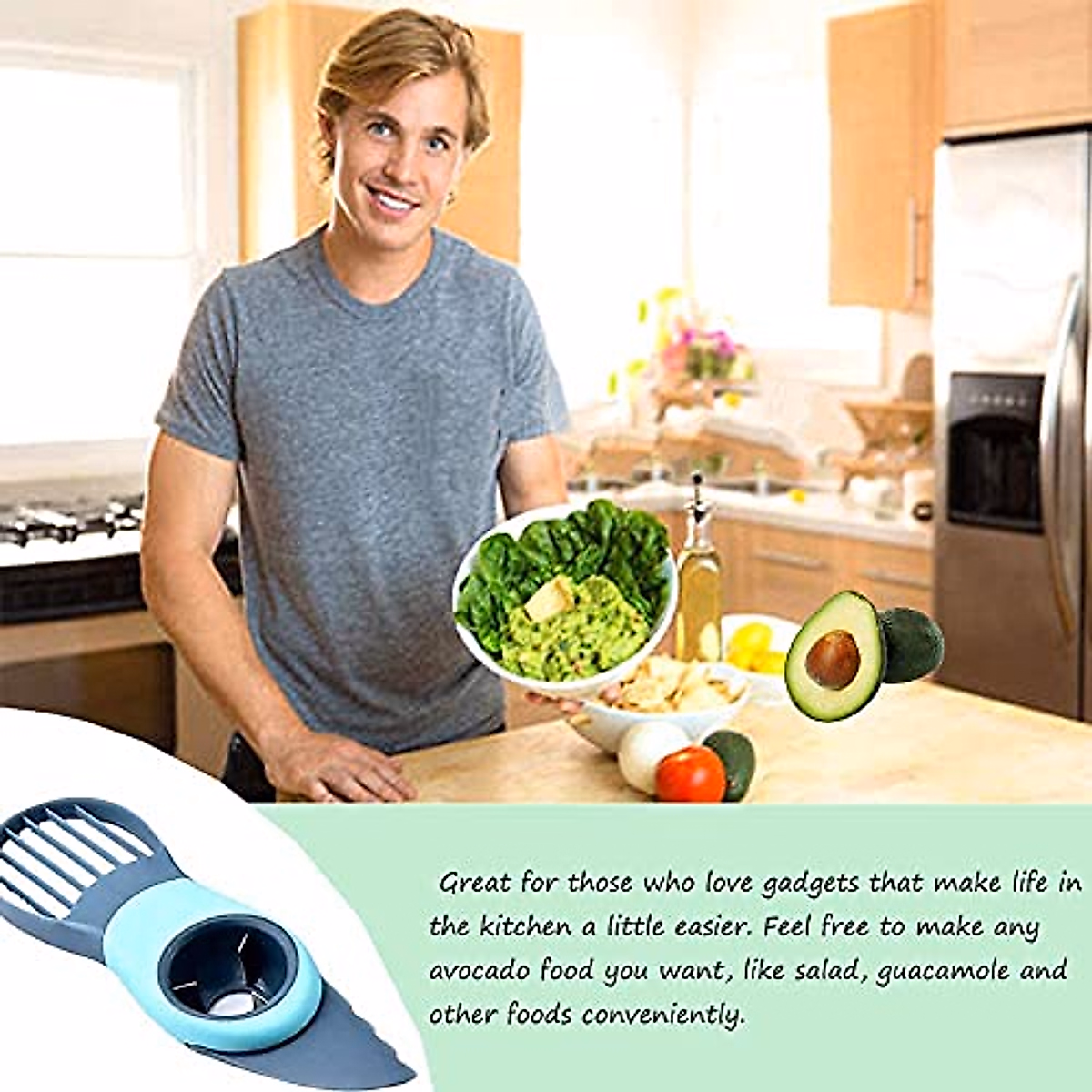 Avocado Slicer 3 in 1 Avocado Peeler Avocado Knife Multifunctional Avocado Cutter Tool with Non Slip Grip Handle Easy to Use (Fruit green)