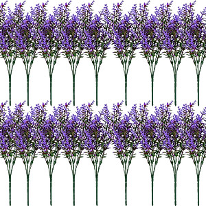 18 Pack Artificial Lavender Flowers Bouquet Fake Plants for Indoor Outdoor UV Resistant Plastic Flowers with Stems Decor Home ,Wedding, Party, Garden, Patio, Office, (Purple)