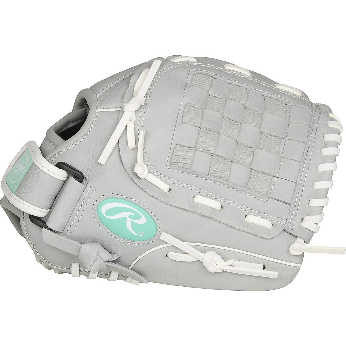 Rawlings Sure Catch Series Fastpitch Softball Glove, Teal/Grey/White, Right Hand Throw, 11 inch (SCSB110M-6/0 11 BSK/NFC)