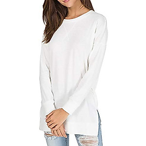 levaca Womens Fall Long Sleeve Sweatshirt Side Split Loose Casual Tunic Tops White L