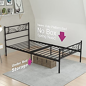 Weehom Metal Bed Frame Twin with Bed Storage,No Box Spring Needed,Heavy Duty Steel Slats Support for Boys Girls Teens Students Adults Black