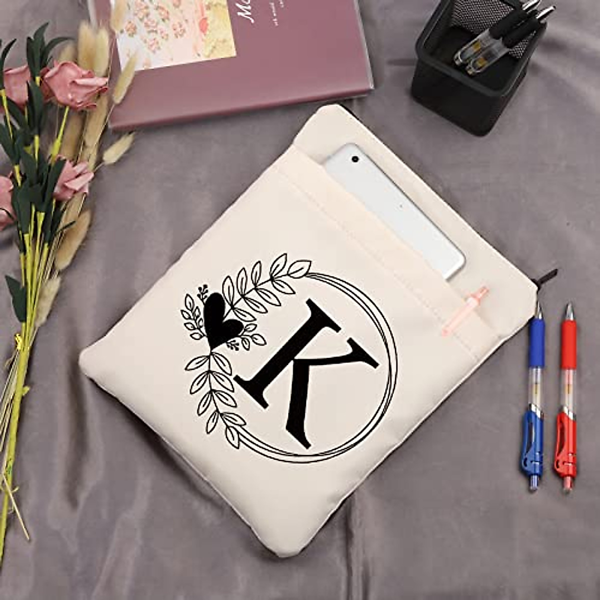 HOLLP Alphabet Book Cover A/C/J/K/M/Letter Initial Waterproof Zipper PouchInitial English Book Sleeve(K-Book Sleeve)