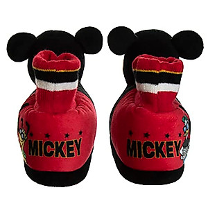 Disney Mickey Mouse Boys Slippers - Plush Lightweight Warm Comfort Soft Aline House Kids Shoes Slippers - 3D Black/Red (size 9-10 Toddler)