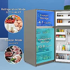 SMETA Refrigerator with Freezer Top 18 Cu. Ft Garage Refrigerators 30" Top Mount Full Size Stainless Steel for Kitchen Fridge, Frost Free Double Door Upright Freezer Led Light, Garage Ready