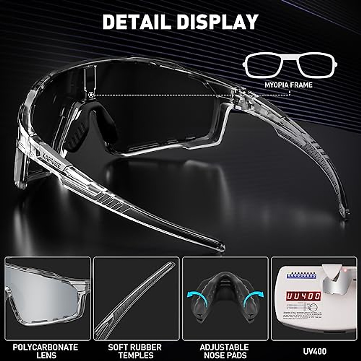 KAPVOE Polarized Cycling Glasses For Men Women MTB Glasses Mountain Bike Glasses TR90 Sport Sunglasses Bicycle Riding Glasses Biking Glasses Road Bike Sunglasses Running Golf Cycle Glasses Silver