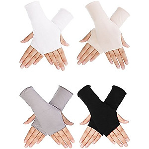 Bememo Fingerless Gloves Women UV Protection Gloves Wrist Length Cotton Gloves Sun Block Driving Gloves Unisex
