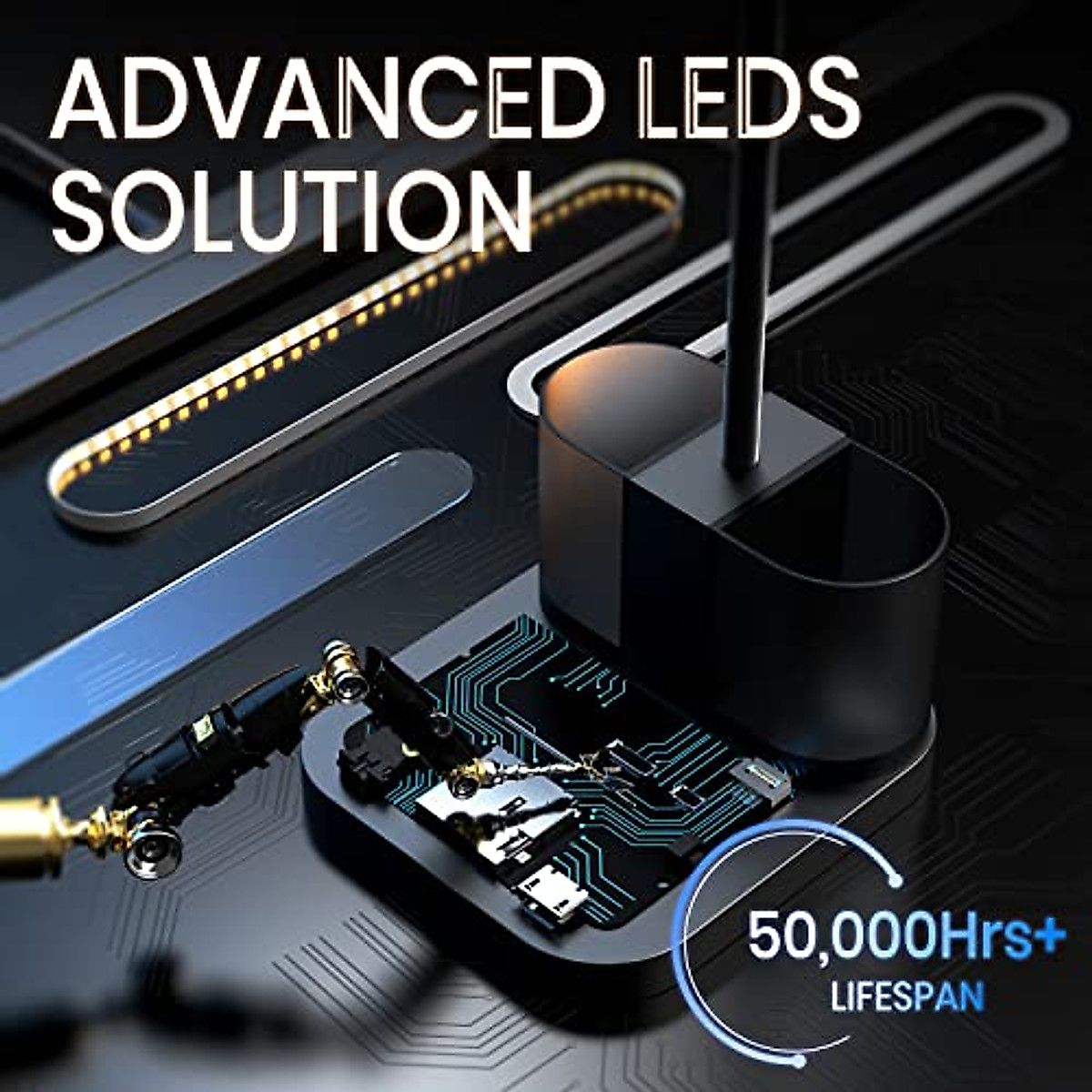 AXX Desk Lamp for College Dorm Room, School Study Supplies for Teens Kids, Office Desk Lights with Organizer/Storage, Desktop Lamp for Bedroom, LED, Small, Black, Pen Holder, Gooseneck