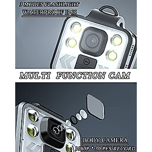 Body Camera 1080P Mini Outdoor Sports Security Wireless Wearable Video Recorder, 3 LED Modes Flashlight HeadLamp Waterproof Cam, Built-in 64GB Memory Card, Suit to Child Pet Cop Home All Day Record