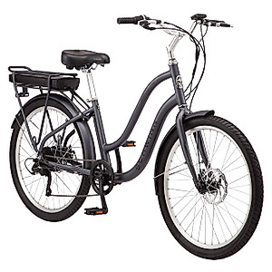 Schwinn Mendocino Adult Hybrid Electric Cruiser Bike, Lightweight Aluminum EBike Frame, 26-Inch Wheels, 6 Speed Drivetrain, Pedal Assist, Charcoal Grey
