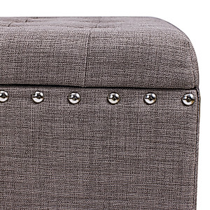 Adeco Fabric Rectangular Button Tufted Nail Head Trim Trio Storage Bench (Set of 3) Ottomans, Fuscous Grey