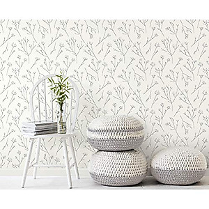 RoomMates RMK11678WP Brown and White Twigs Peel and Stick Wallpaper,Brown & White, Roll