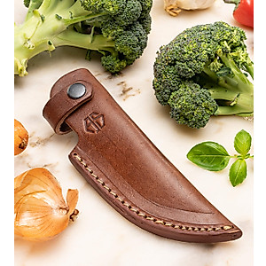 Premium knife sheath with belt clip – handmade knife holster made of genuine buffalo leather – knife leather pouch for hunting & kitchen – Tommy brown