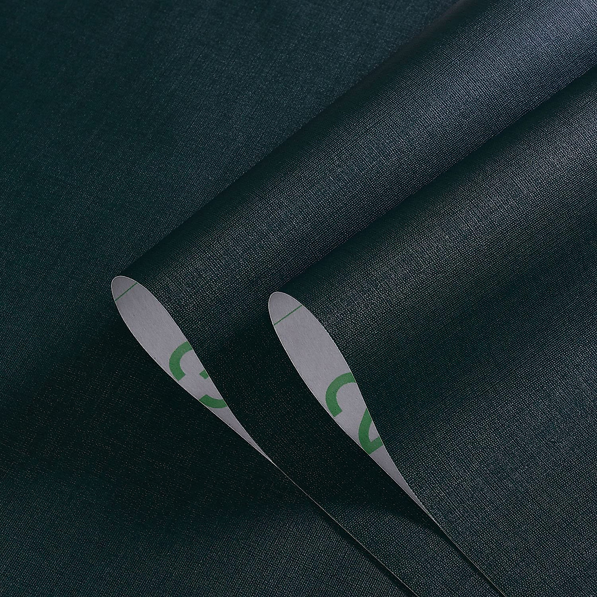 Akywall Grasscloth Peel and Stick Wallpaper Blackish Green Textured Fabric Linen Contact Paper Waterproof Self Adhesive Stick on Wall Paper Removable Vinyl Roll for Cabinet Drawer 15.7" x 78.7"