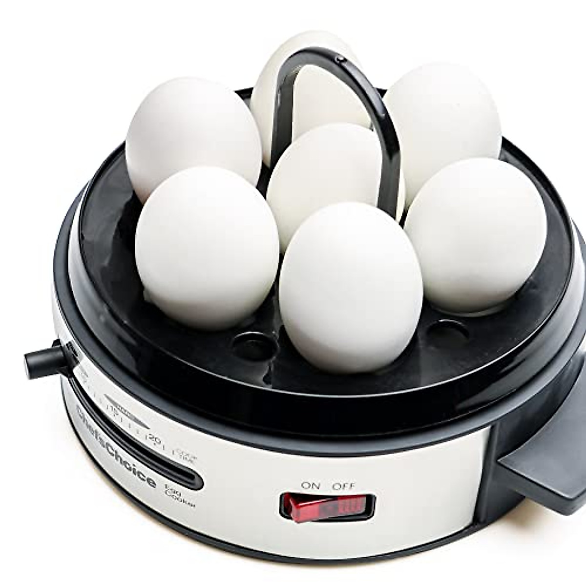 Chef'sChoice 810 Gourmet Egg Cooker with 7 Egg Capacity Makes Soft Medium Hard Boiled and Poached Eggs Features Electronic Timer Audible Ready Signal Nonstick Stainless Steel Design, 7-Eggs, Silver