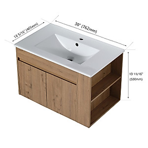 SZUBEE 30" Vanity with Ceramic Basin Bathroom Cabinet Set, Imitative Oak