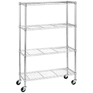 Amazon Basics 4-Shelf Adjustable, Heavy Duty Storage Shelving Unit on 3'' Wheel Casters, Metal Organizer Wire Rack, Chrome, 36" L x 14" W x 57.8" H