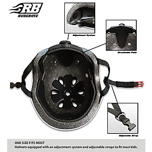 Kids Skateboard Bike Helmet Pads Set Protective Gear from Rude Boyz - Knee Pads Elbow Pads Wrist Pads Set for Youth Boys Girls