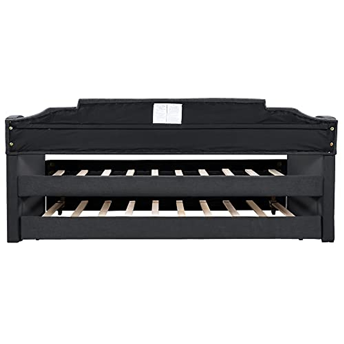 Eafurn Twin Trundle, Upholstered Daybed/Sofa Bed with Swooping Armrest and Backrest for Living Room,Bedroom,Apartment,No Box Spring Needed, Black 81.3''L