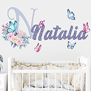 Kyle Cornhole Custom Name & Initial Letter Wall Decal - Flowers Butterfly Stickers for Girls Bedroom Flower WallPersonalized Room Baby Nursery Decals Butterflies ations Gold Letters, Green
